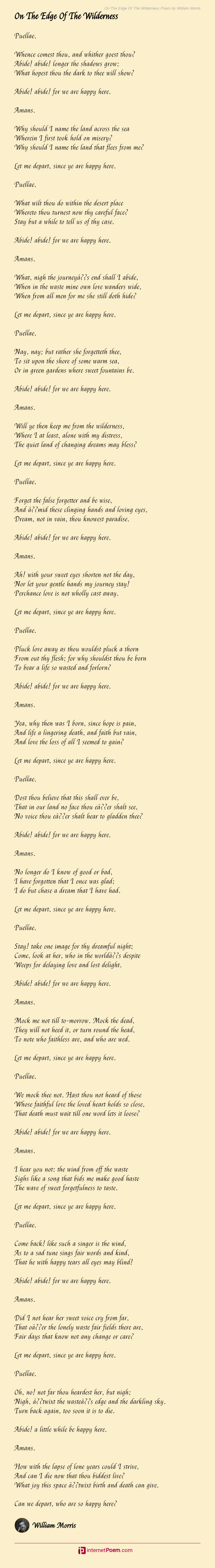 On The Edge Of The Wilderness Poem by William Morris