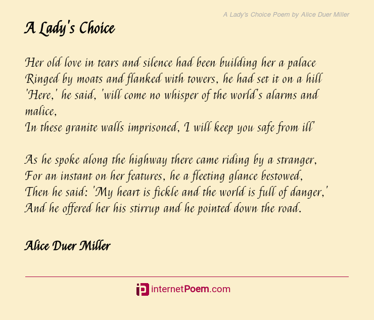 A Lady's Choice Poem by Alice Duer Miller
