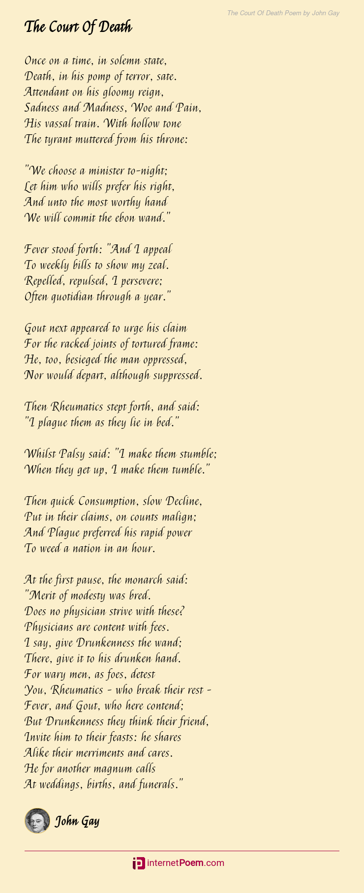 The Court Of Death Poem by John Gay