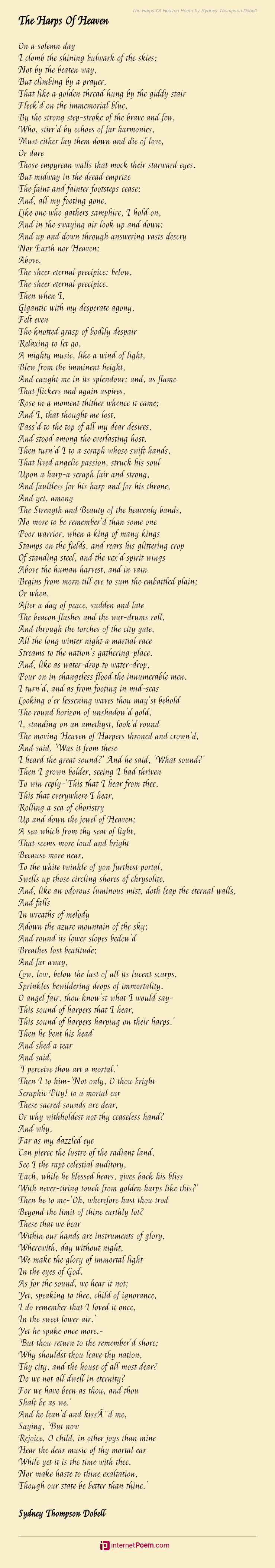 The Harps Of Heaven Poem by Sydney Thompson Dobell