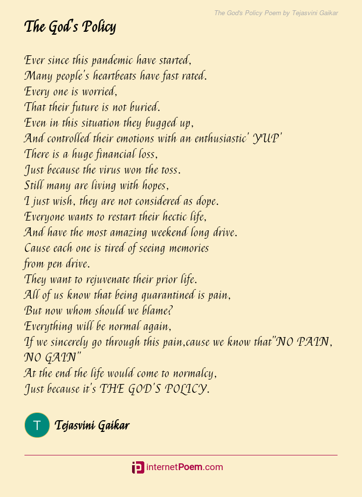 The God's Policy Poem by Tejasvini Gaikar