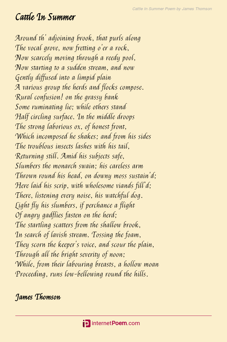 Cattle In Summer Poem by James Thomson