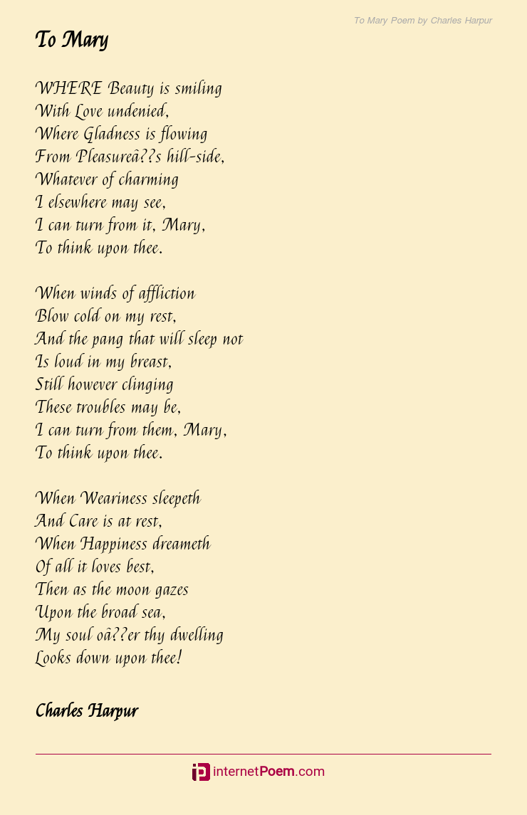 To Mary Poem by Charles Harpur