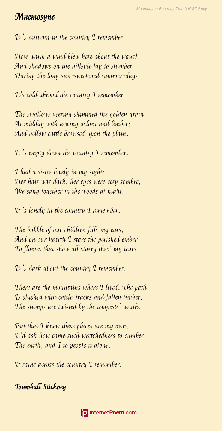 Mnemosyne Poem by Trumbull Stickney
