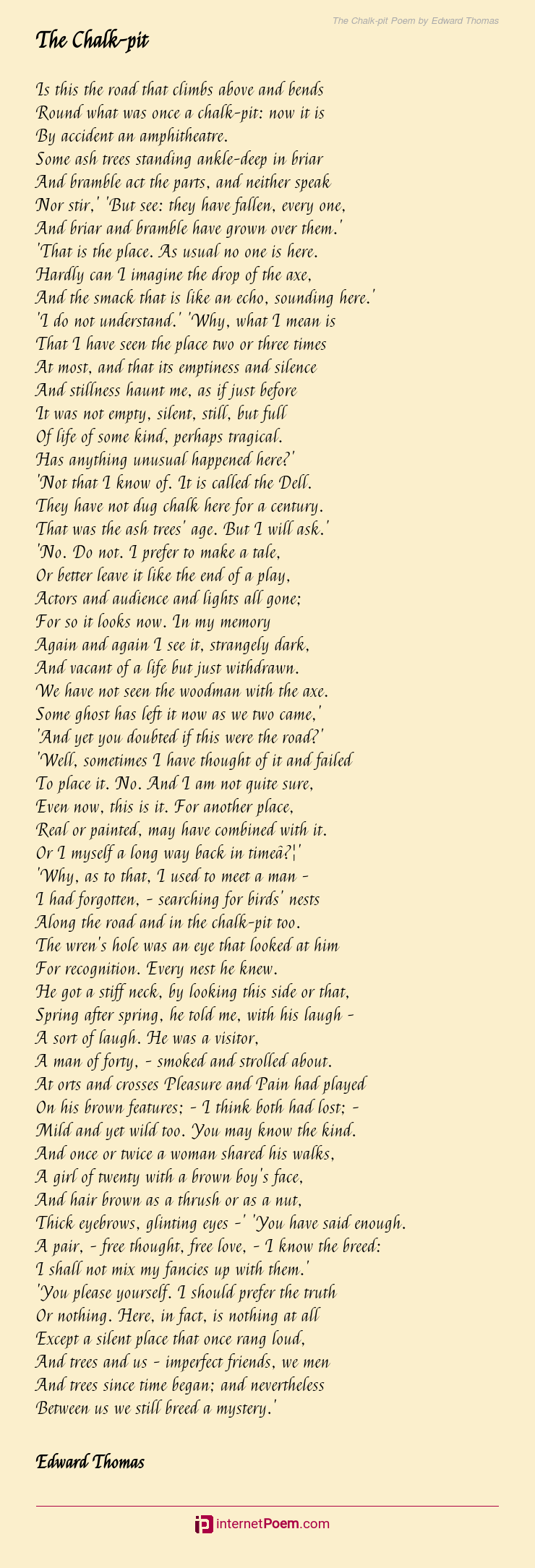 The Chalk-pit Poem by Edward Thomas