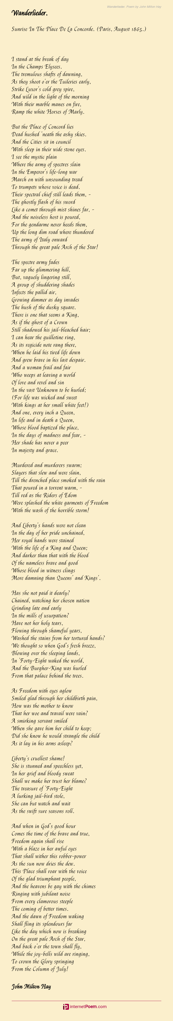 Wanderlieder. Poem by John Milton Hay