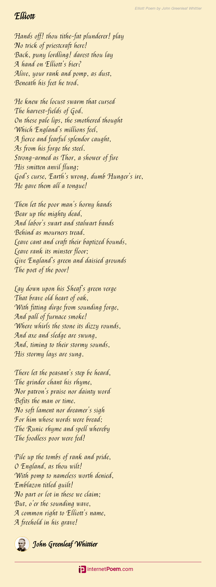 Elliott Poem by John Greenleaf Whittier