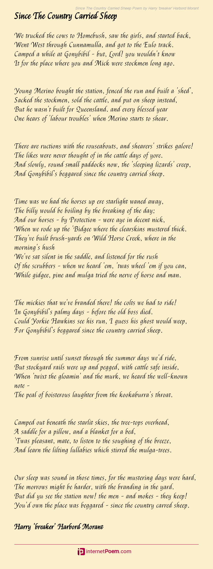 Since The Country Carried Sheep Poem by Harry 'breaker' Harbord Morant