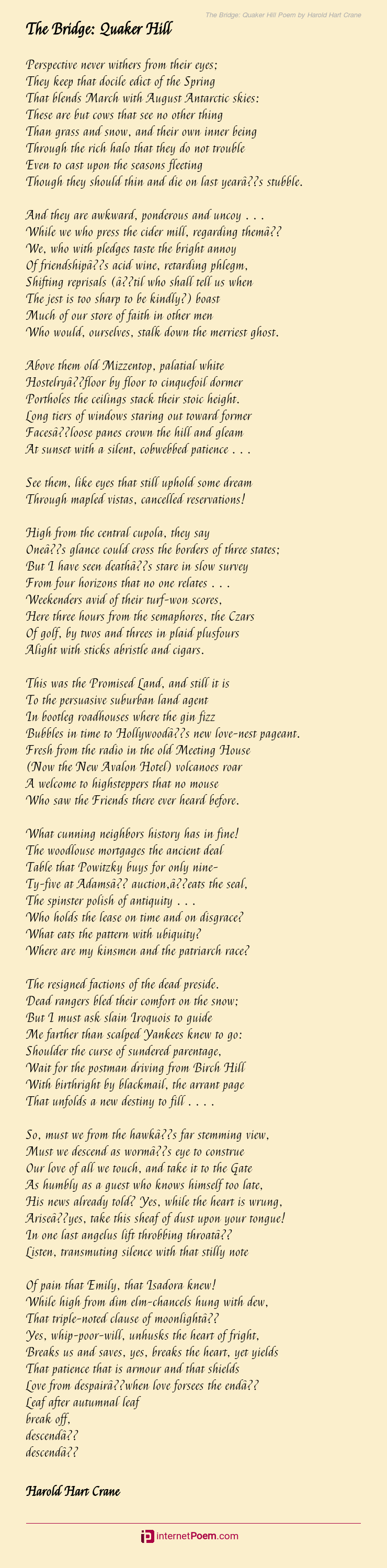 The Bridge: Quaker Hill Poem Rhyme Scheme