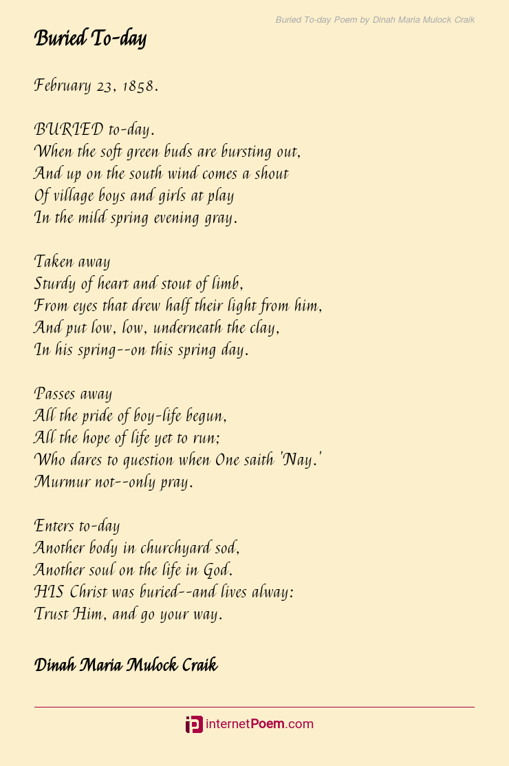 Buried To-day Poem by Dinah Maria Mulock Craik