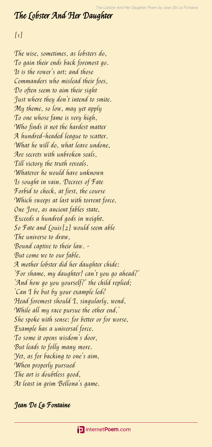The Lobster And Her Daughter Poem by Jean De La Fontaine