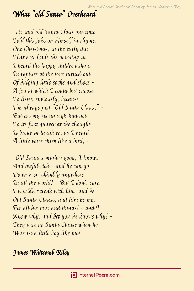 What "old Santa" Overheard Poem by James Whitcomb Riley