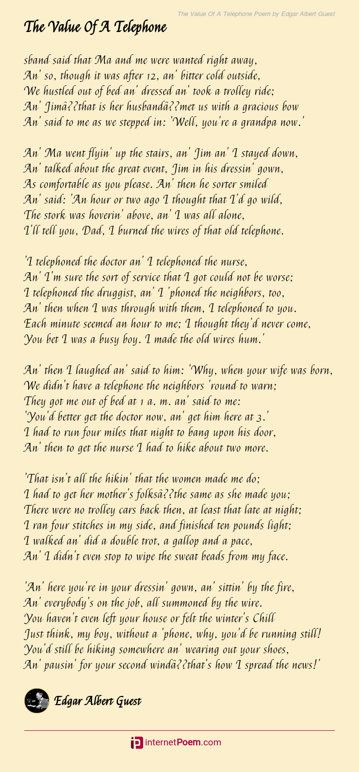 The Value Of A Telephone Poem by Edgar Albert Guest