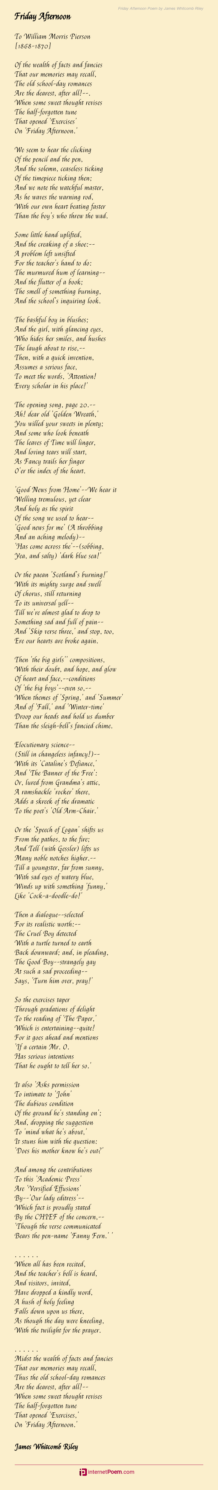 Friday Afternoon Poem by James Whitcomb Riley