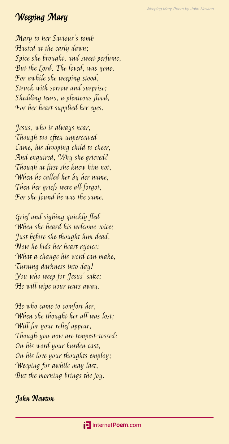 Weeping Mary Poem by John Newton