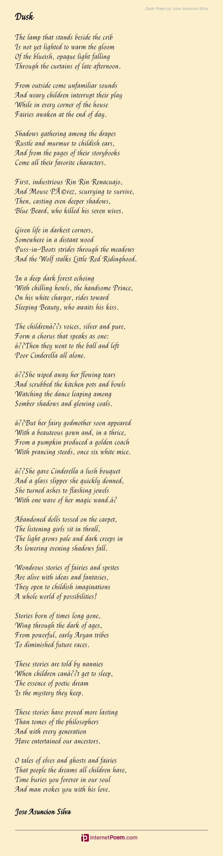 Dusk Poem by Jose Asuncion Silva