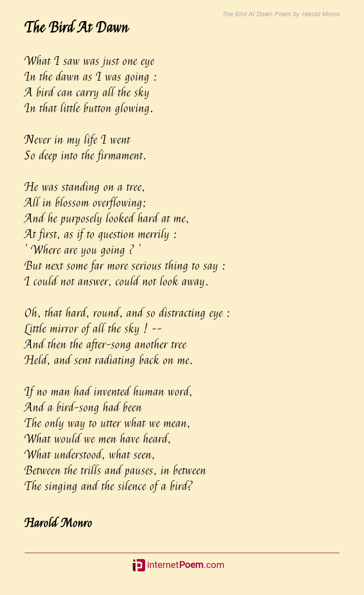The Bird At Dawn Poem by Harold Monro
