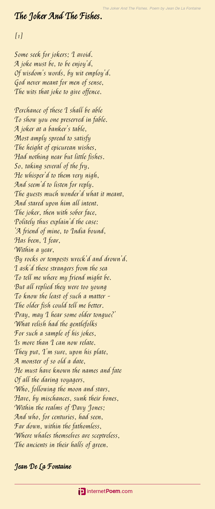 The Joker And The Fishes. Poem Rhyme Scheme