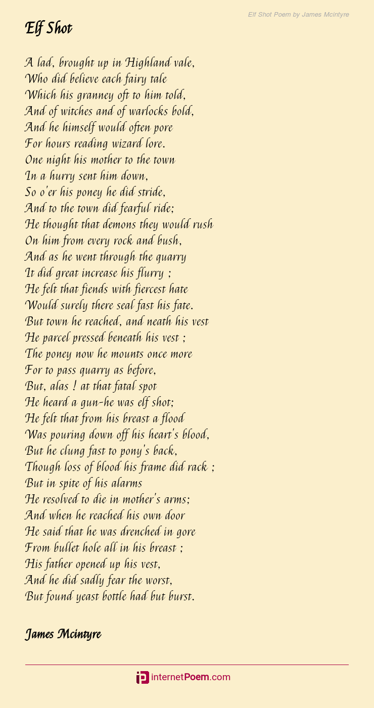 Elf Shot Poem by James Mcintyre