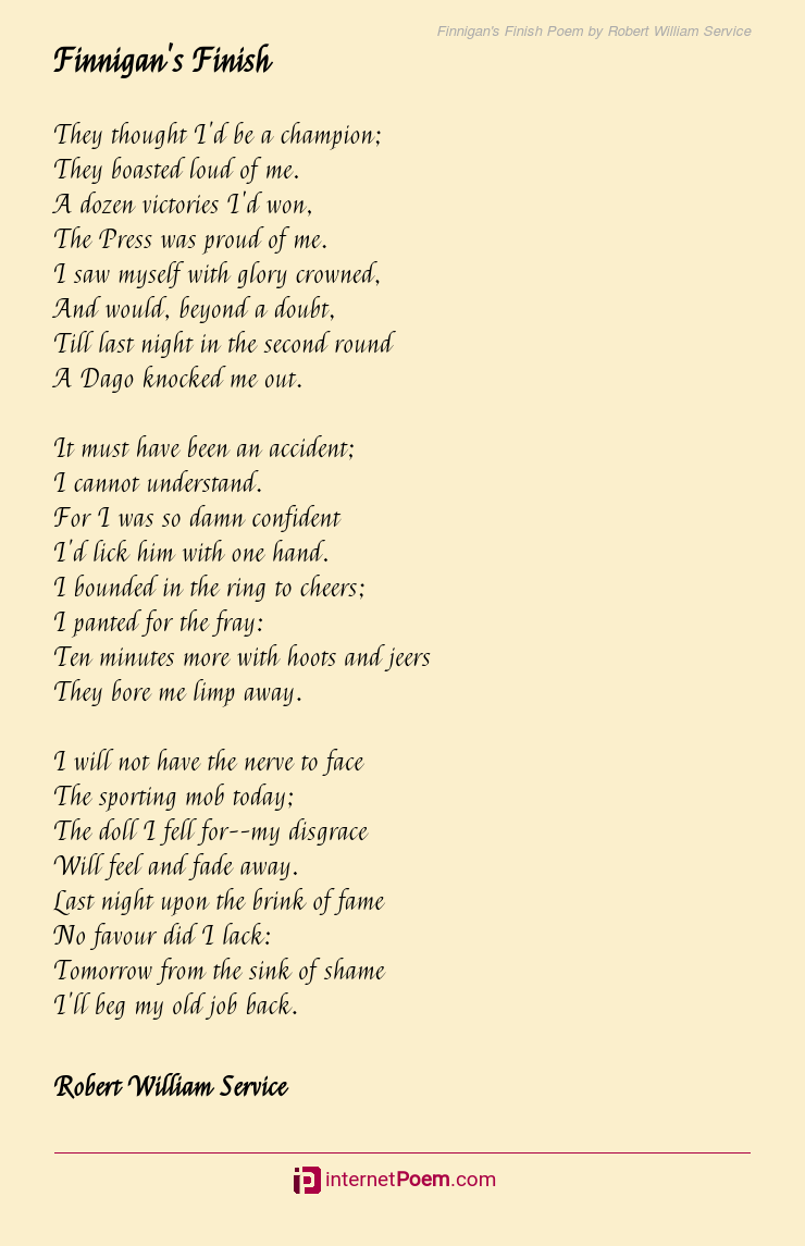 Finnigan's Finish Poem by Robert William Service