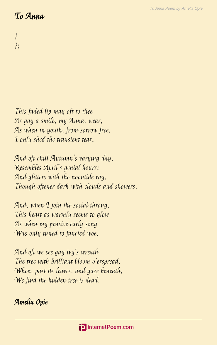 To Anna Poem by Amelia Opie