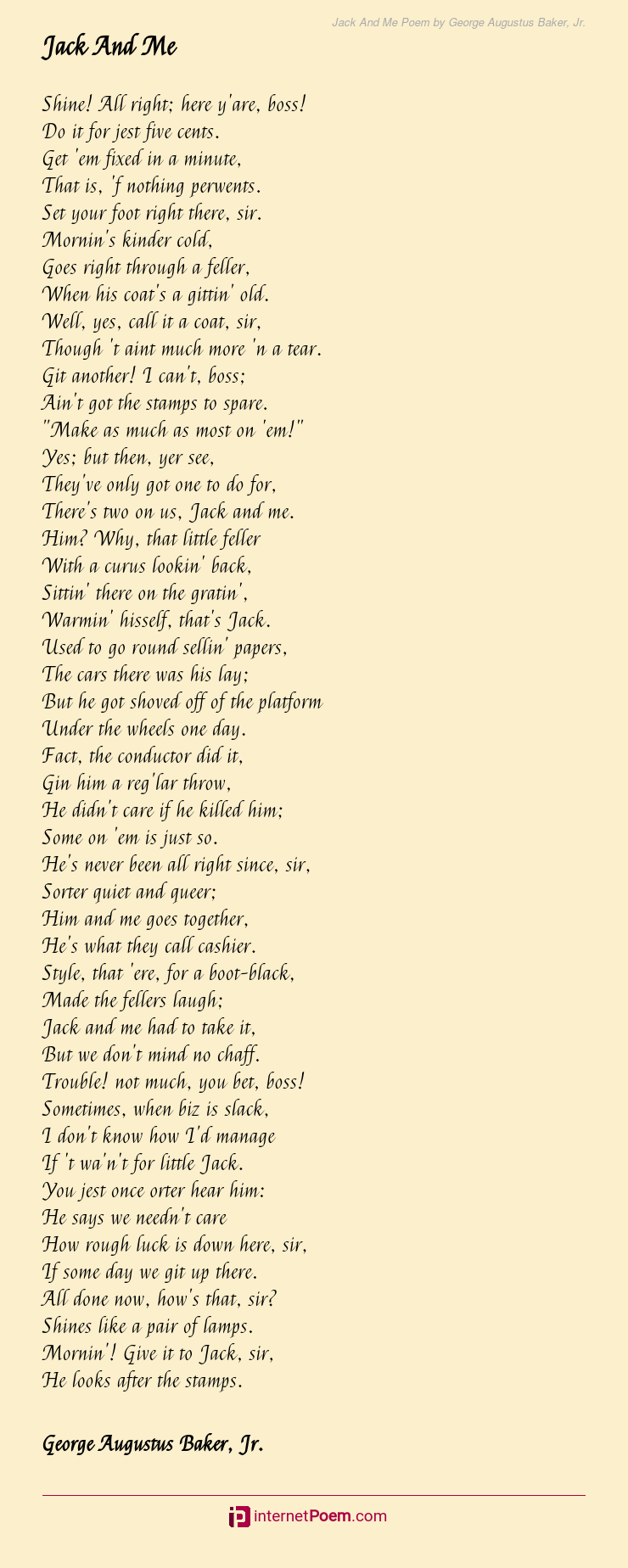 Jack And Me Poem by George Augustus Baker, Jr.