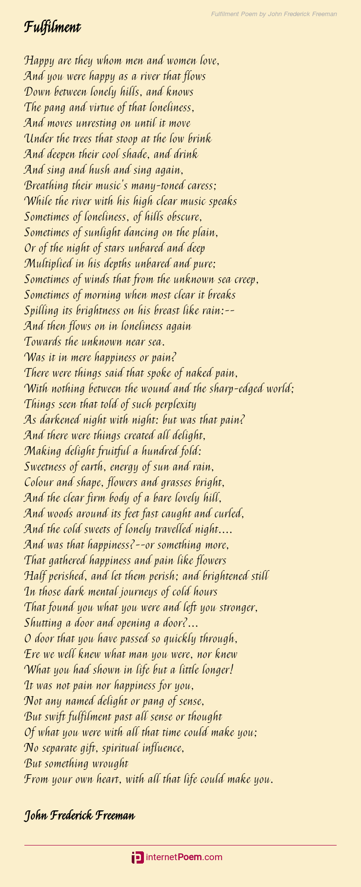 Fulfilment Poem by John Frederick Freeman