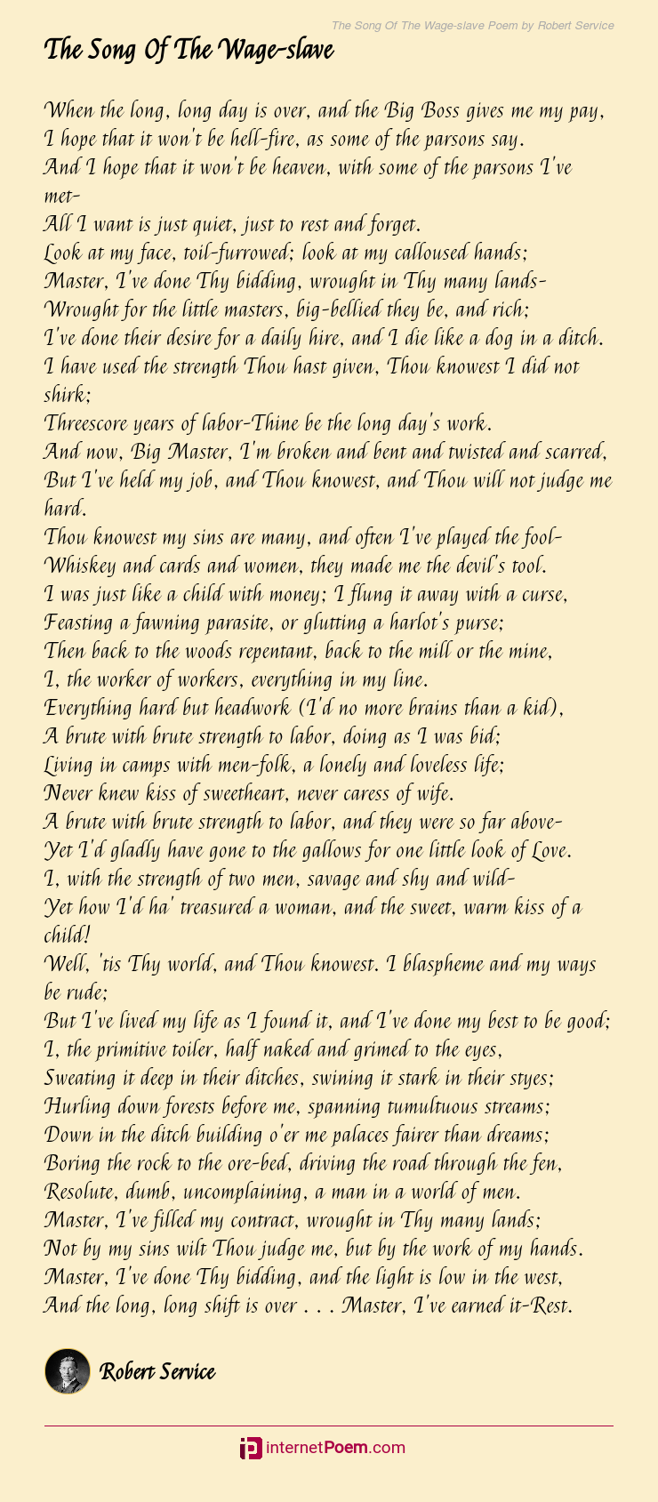 The Song Of The Wage-slave Poem by Robert Service