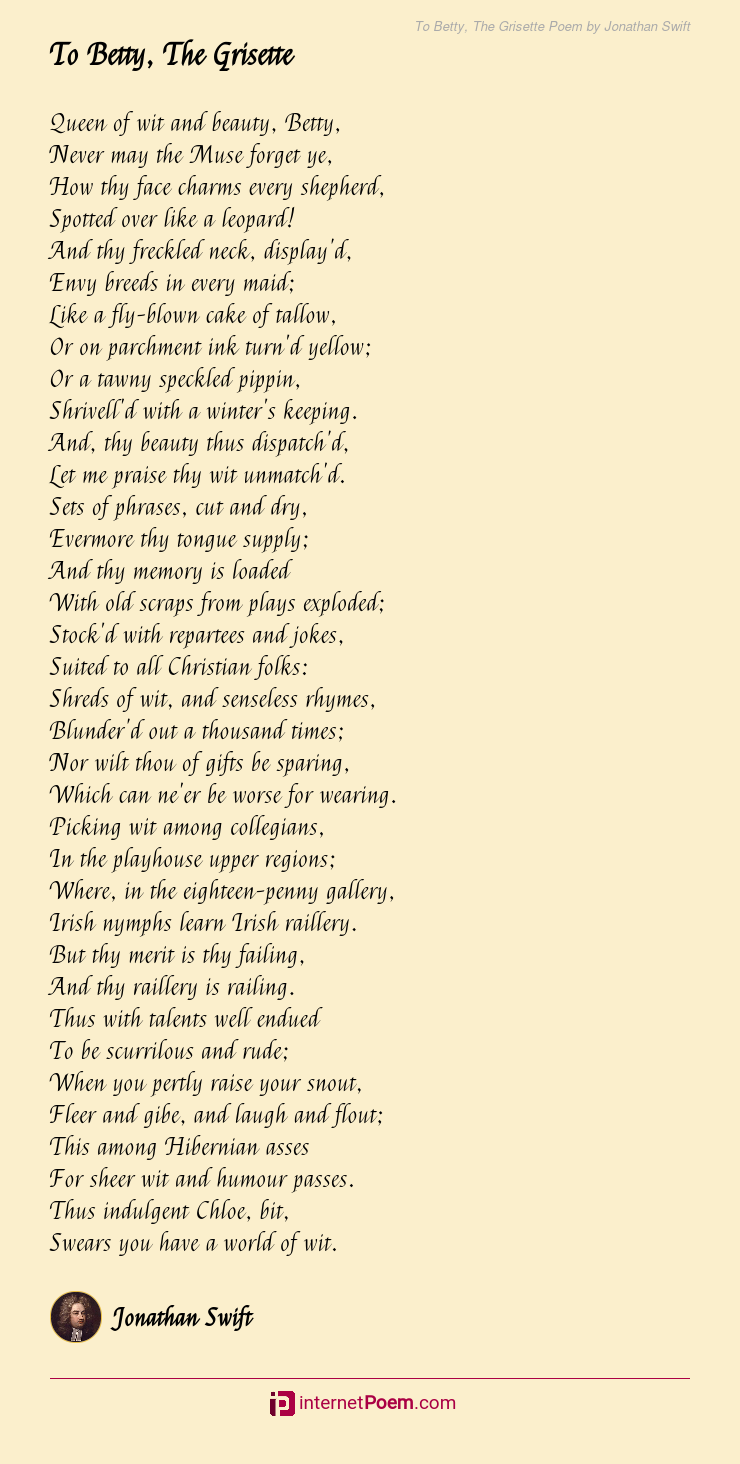 To Betty, The Grisette Poem by Jonathan Swift