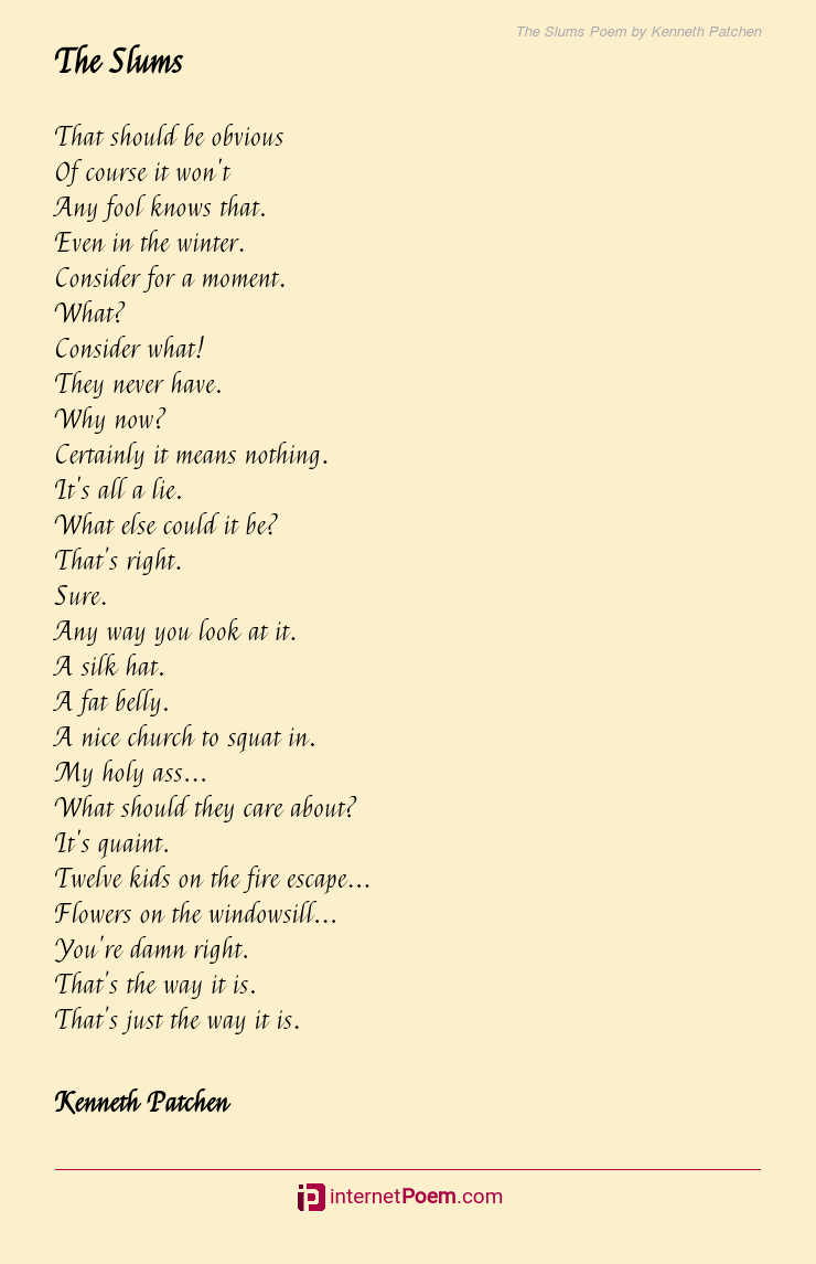 The Slums Poem by Kenneth Patchen