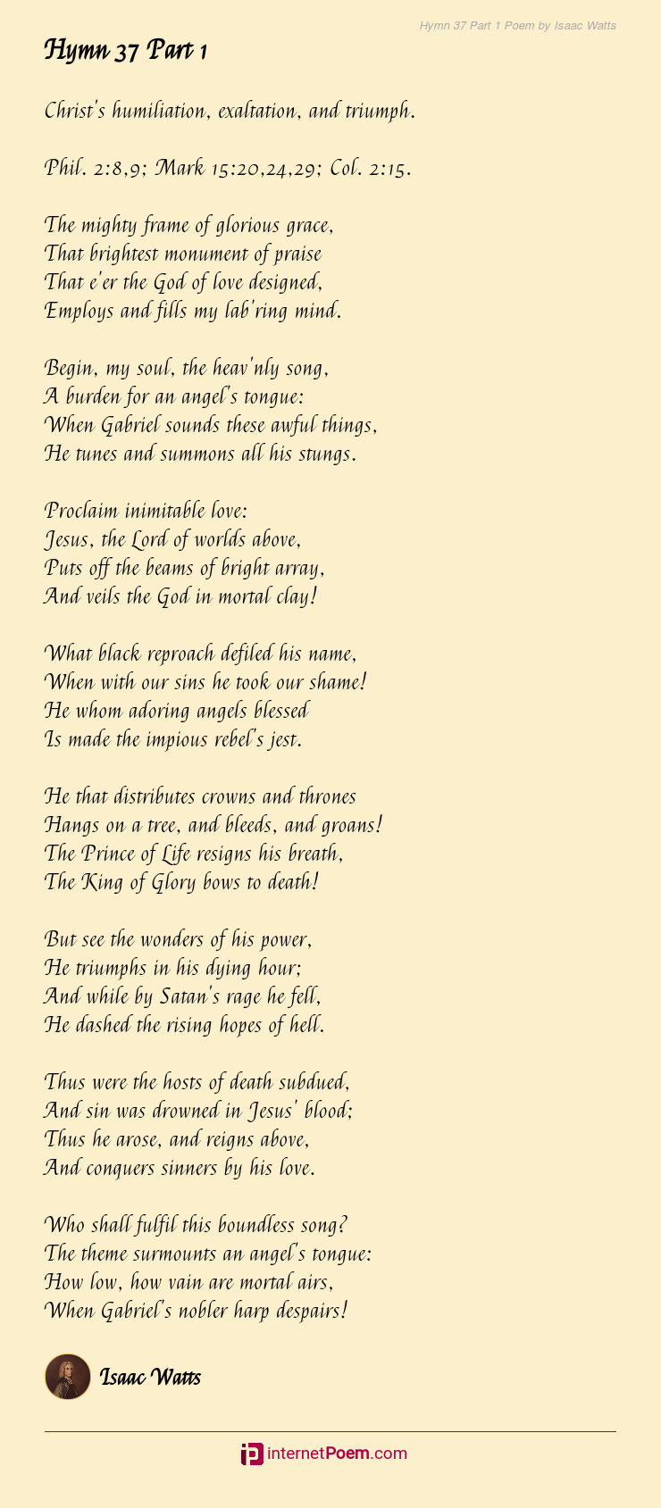 Hymn 37 Part 1 Poem by Isaac Watts