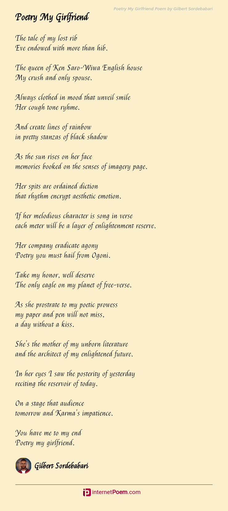Poetry My Girlfriend Poem by Gilbert Sordebabari