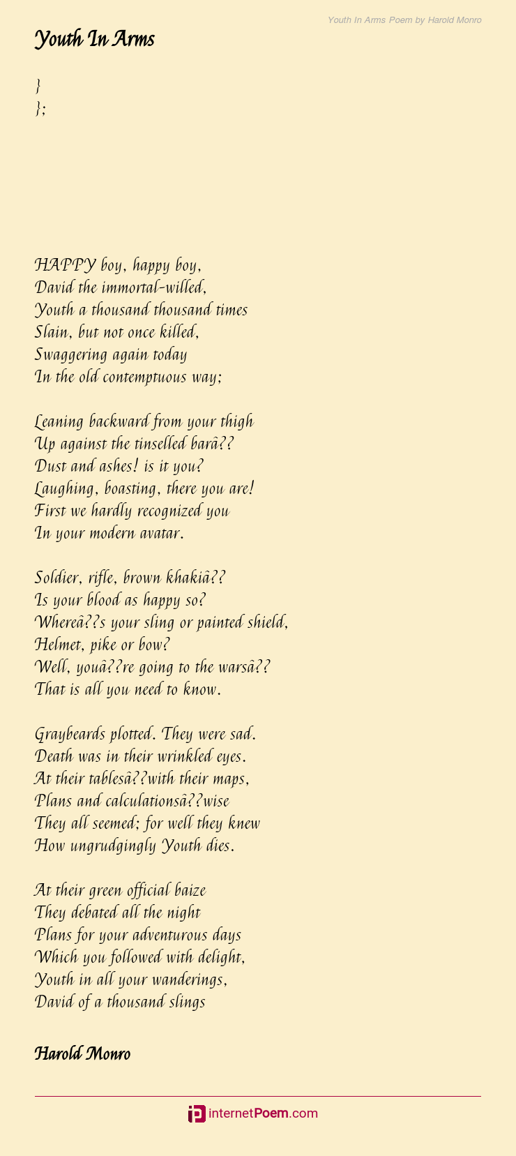 Youth In Arms Poem by Harold Monro