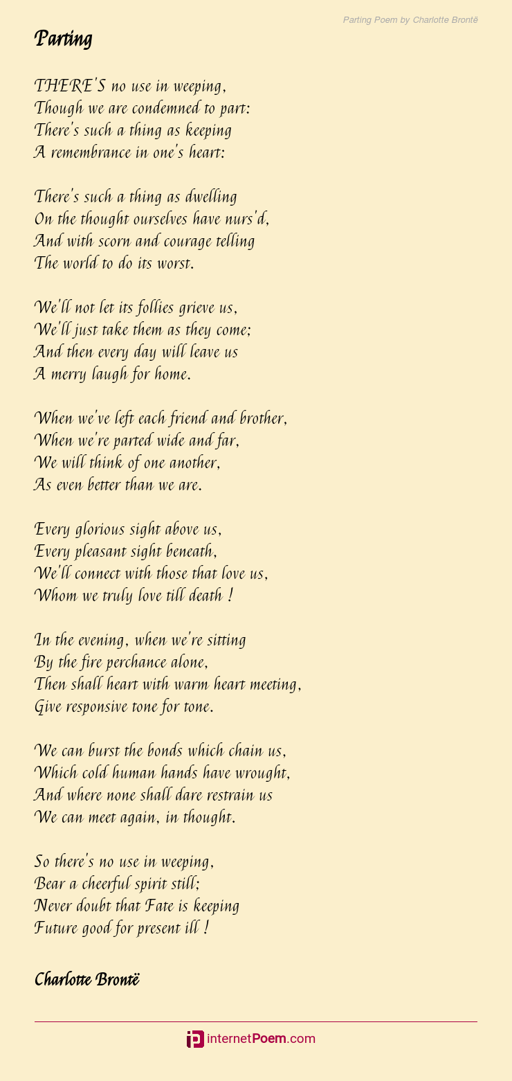 Parting Poem by Charlotte Bronta