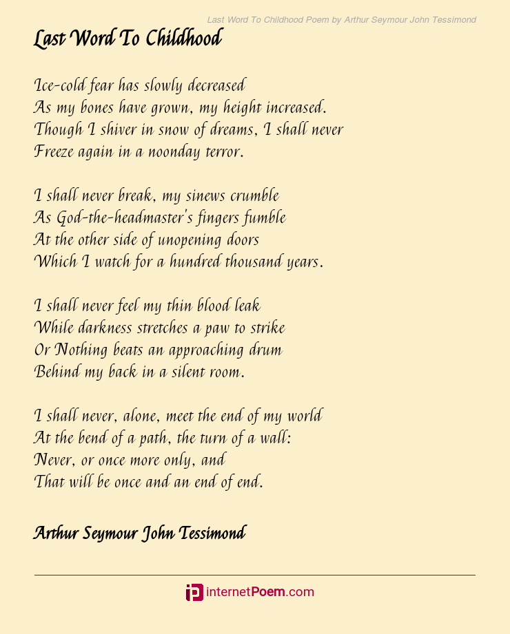 Last Word To Childhood Poem by Arthur Seymour John Tessimond