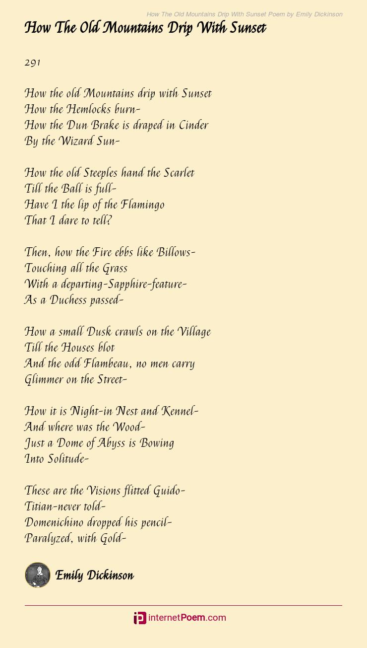 How The Old Mountains Drip With Sunset Poem by Emily Dickinson