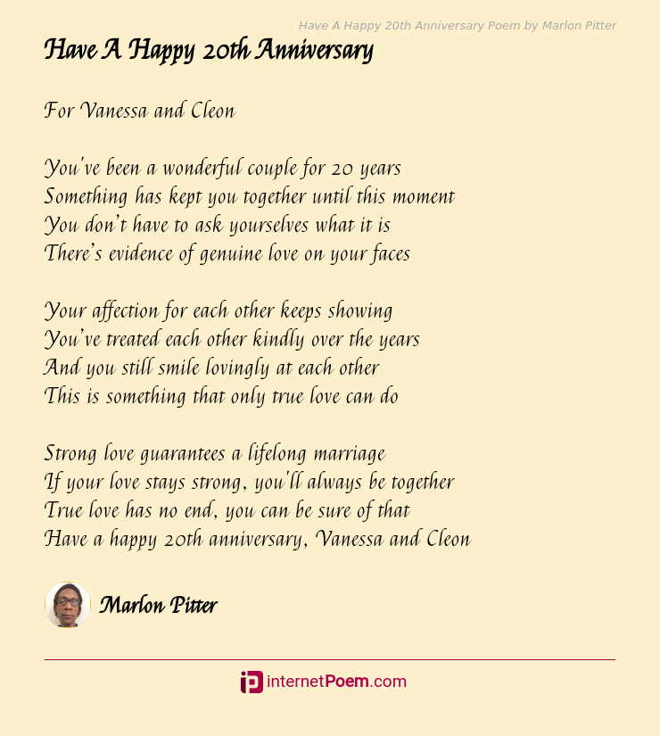 Have A Happy 20th Anniversary Poem by Marlon Pitter