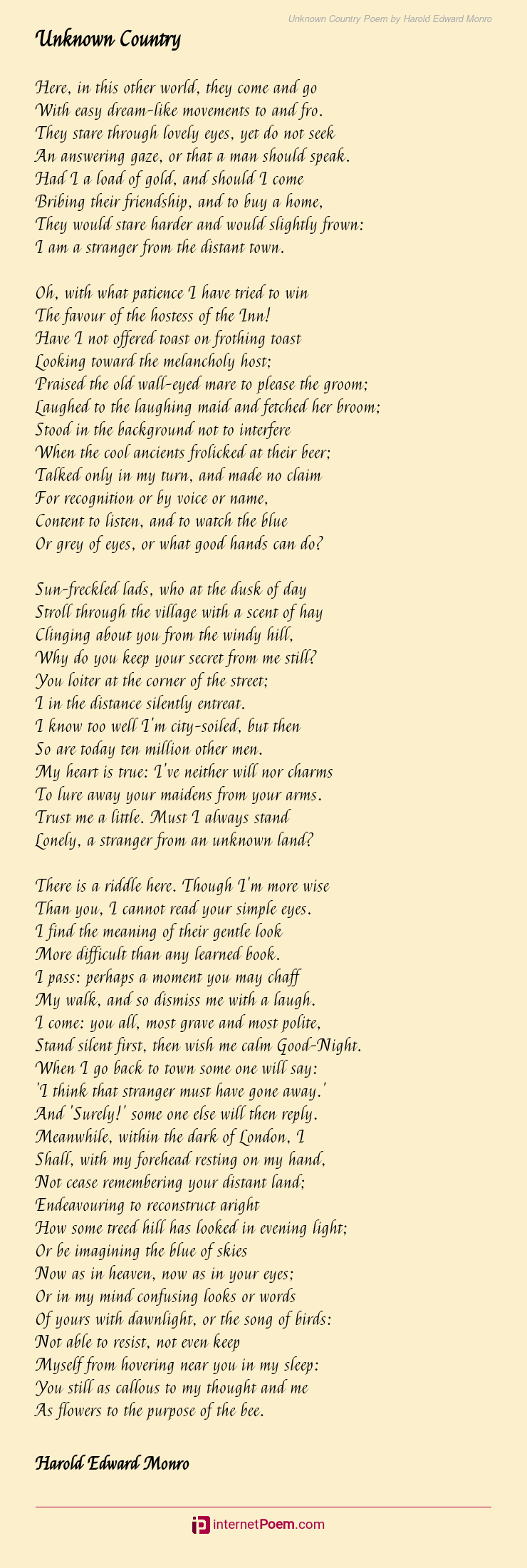 Unknown Country Poem by Harold Edward Monro