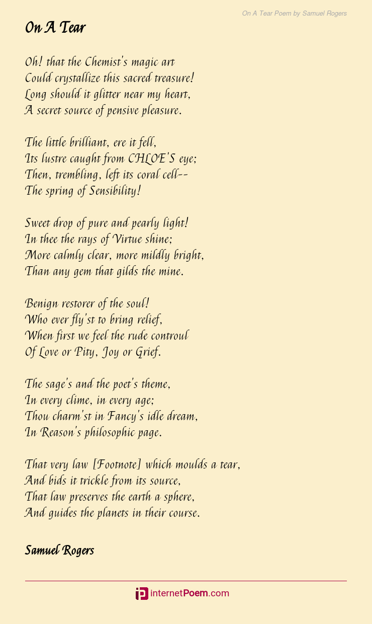On A Tear Poem by Samuel Rogers