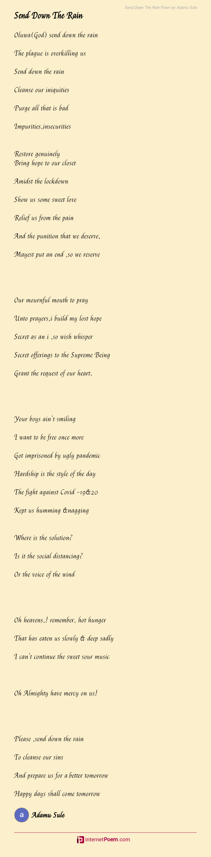 Send Down The Rain Poem by Adamu Sule