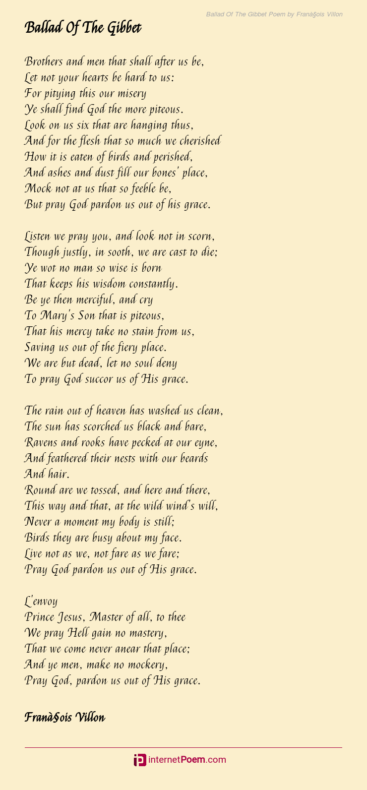 Ballad Of The Gibbet Poem by Franaois Villon