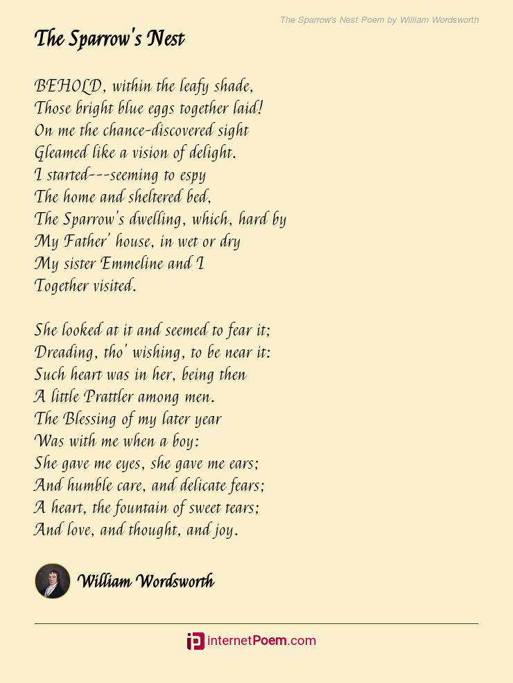 The Sparrow's Nest Poem by William Wordsworth