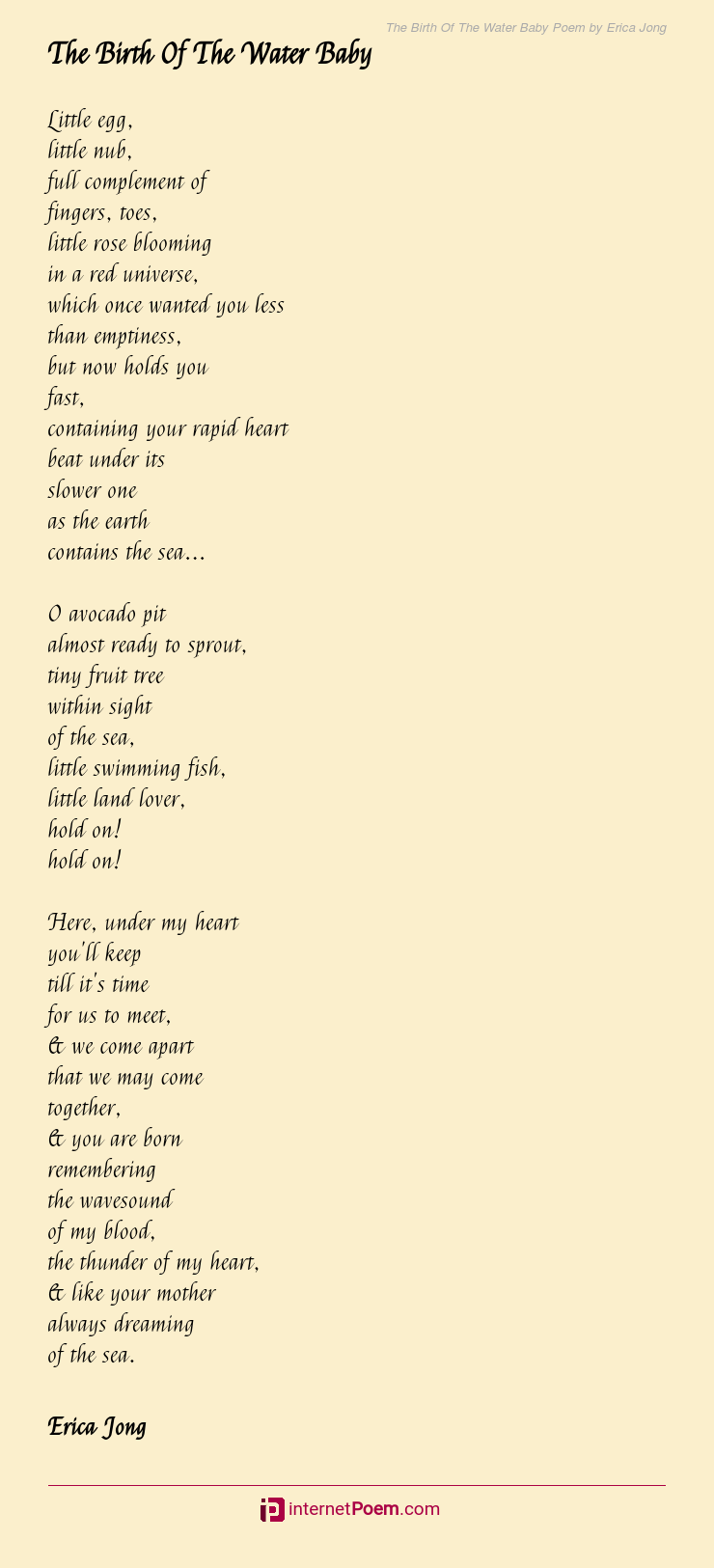 The Birth Of The Water Baby Poem by Erica Jong
