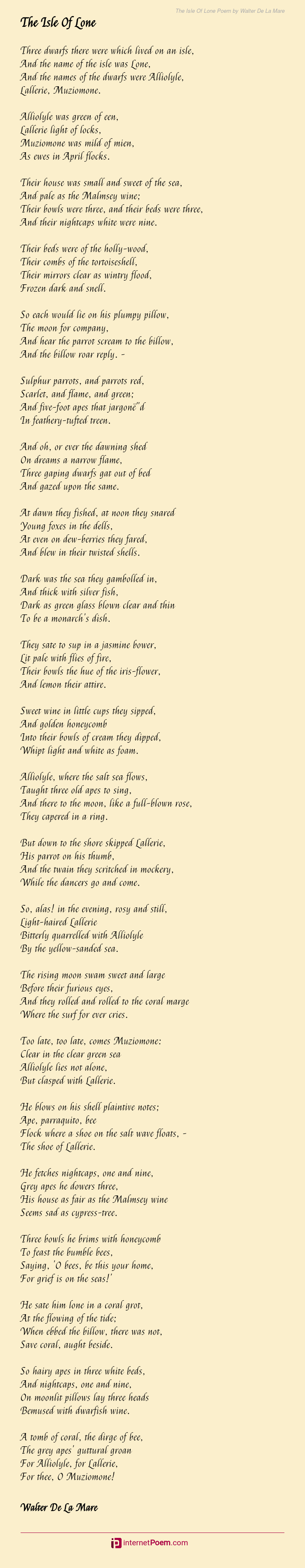 The Isle Of Lone Poem by Walter De La Mare