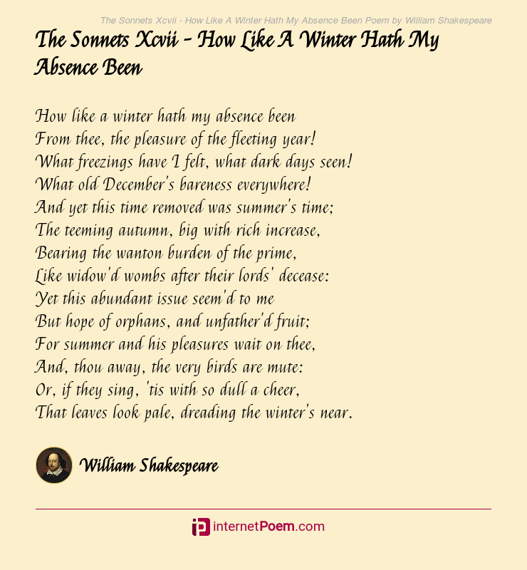 The Sonnets Xcvii - How Like A Winter Hath My Absence Been Poem by ...