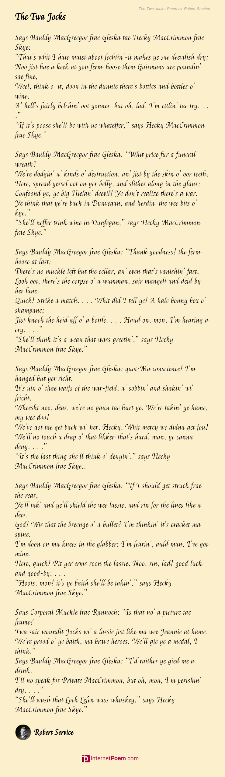 The Twa Jocks Poem by Robert Service