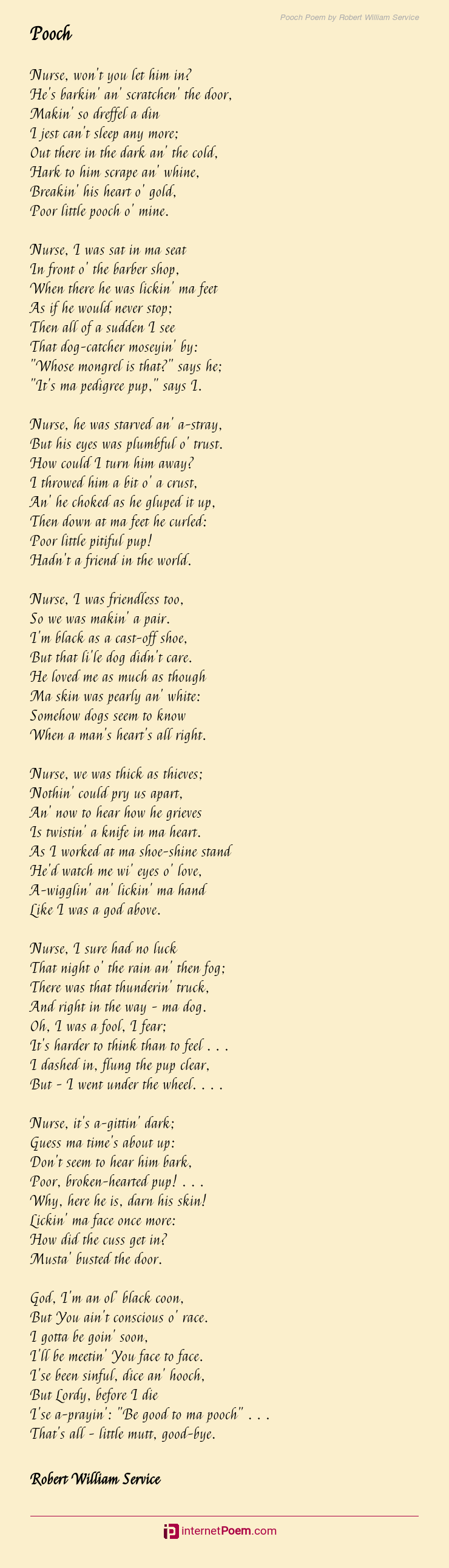 Pooch Poem by Robert William Service