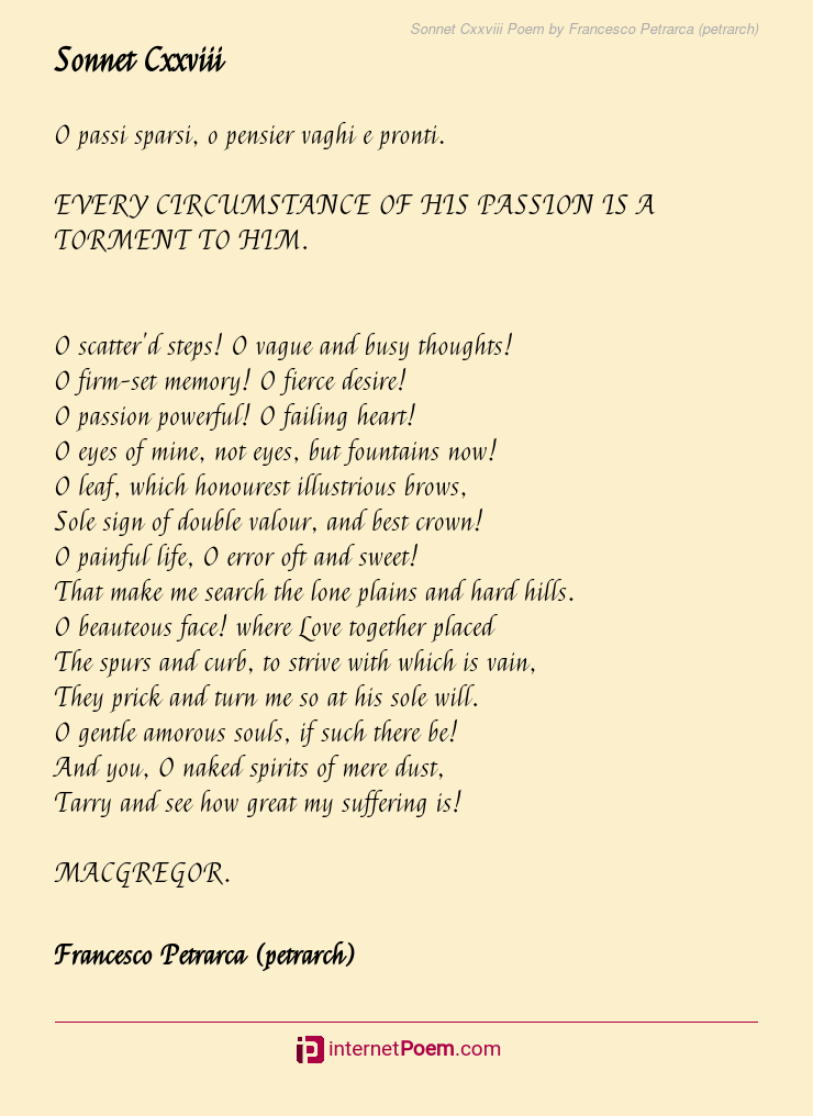 Sonnet Cxxviii Poem by Francesco Petrarca (petrarch)