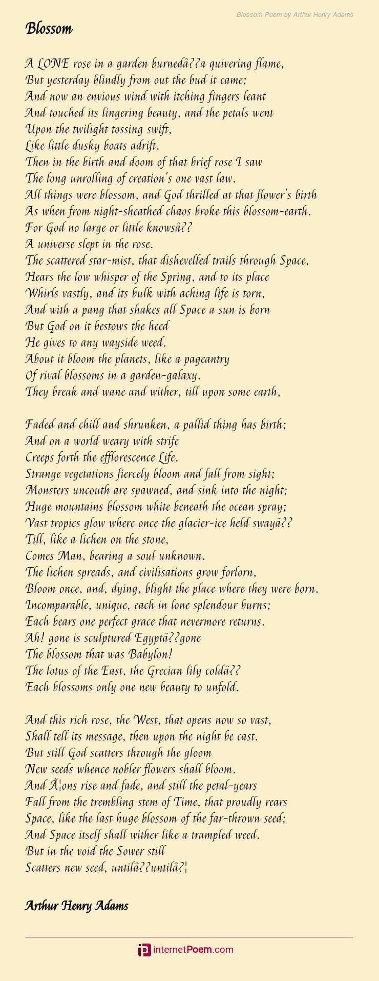 Blossom Poem by Arthur Henry Adams