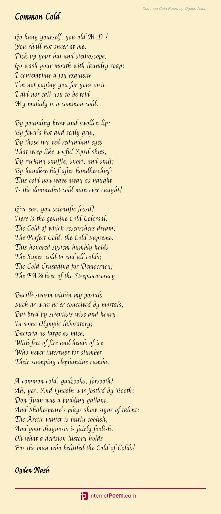 Common Cold Poem by Ogden Nash